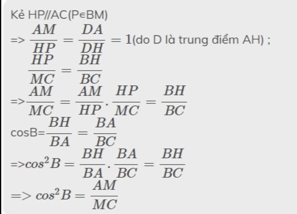 cho tam giác abc vuông ở a . đường cao ah. m là trung điểm hc . đường thẳng qua b // ac cắt đth ...