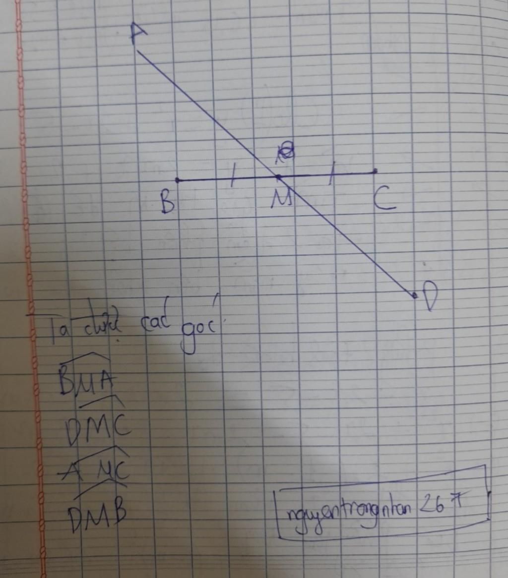 Cho đoạn thẳng BC=4cm. Vẽ điểm M trên đoạn thẳng BC sao cho BM=MC. Vẽ ...