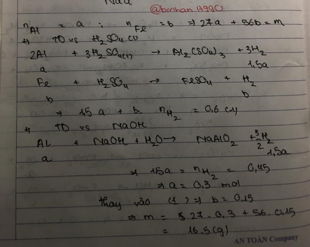 Hòa tan hết m gam hỗn hợp Al và Fe trong lượng dư dung dịch H2SO4 loãng ...
