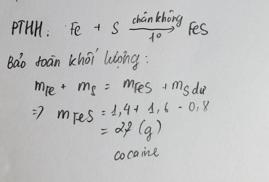 Đốt nóng hỗn hợp gồm 1,4 gam Fe và 1,6 gam s trong Bình kín không có ...
