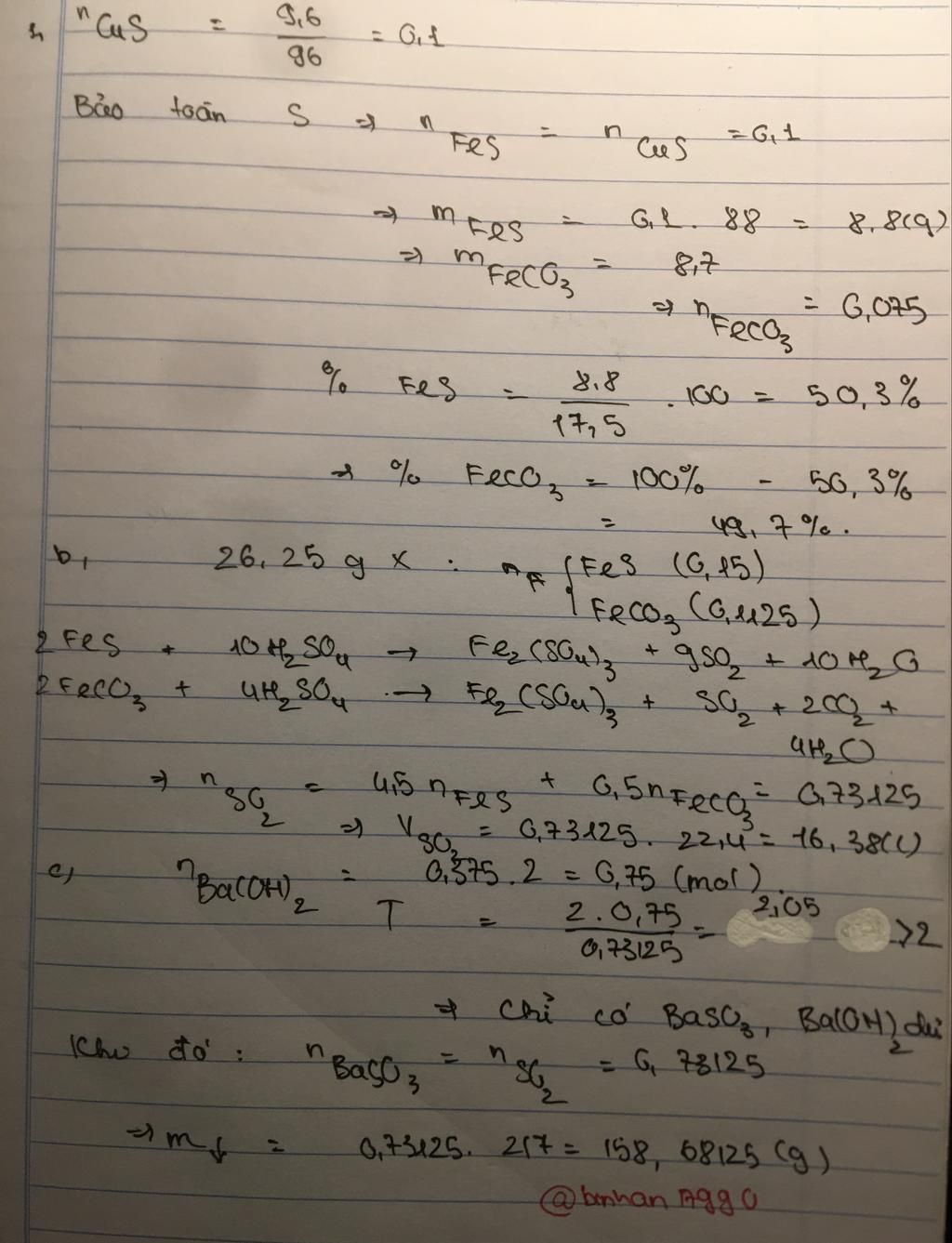 1. Hòa tan hết 17,5 gam hỗn hợp X gồm FeS và FeCO3 trong dung dịch H2SO4 loãng dư, thu được dung ...