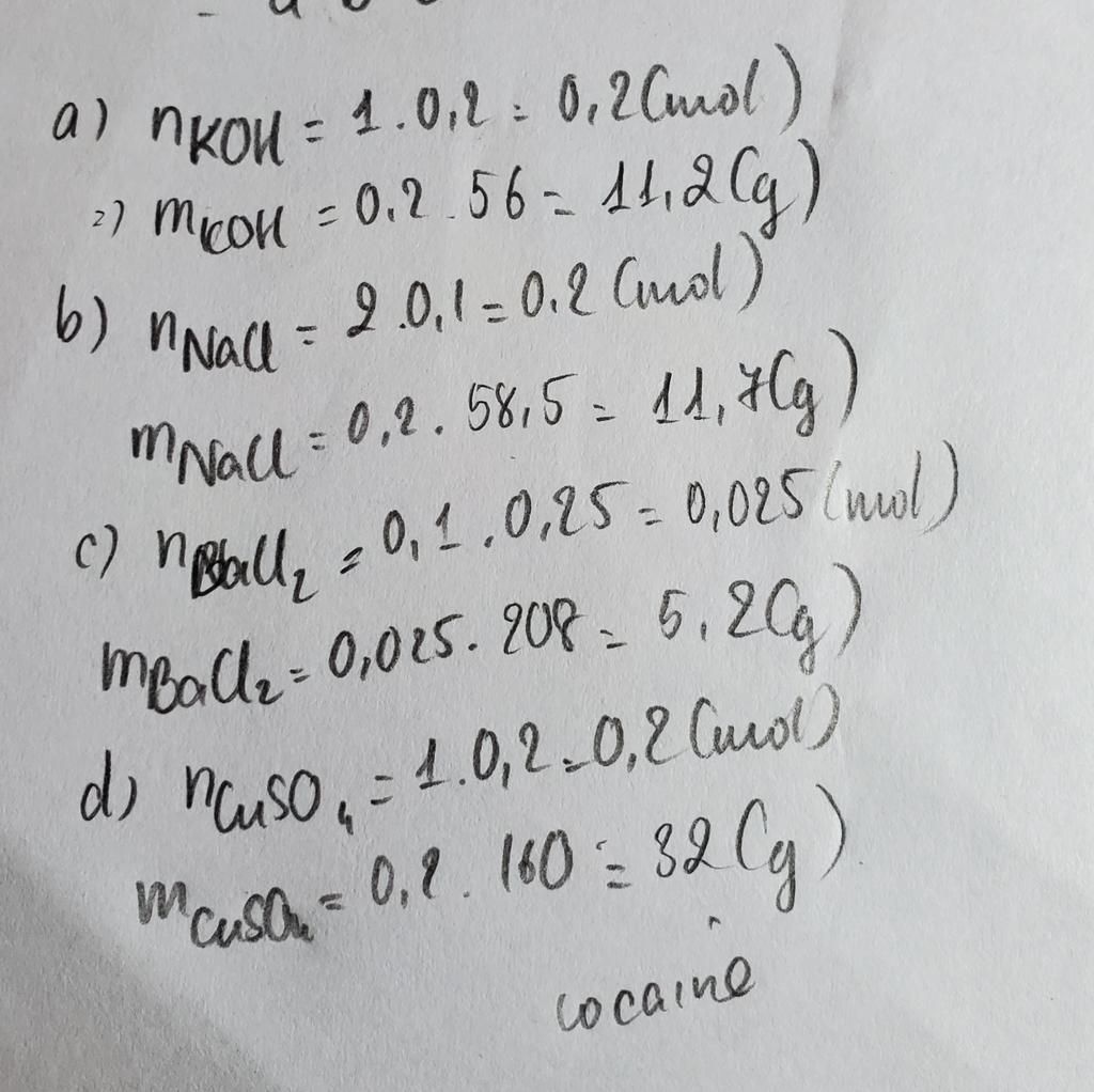 am a. 200 ml dung dịch KOH 1M. c. 250 ml dung dịch BaCl 0,1M. b. 100 ml dung dịch NaC1 2M. d ...