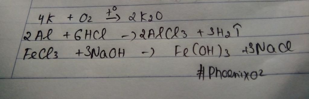 Cân bằng phương trình hóa học sau: a) K + O2 - -> K2O. b) Al + HCl ...