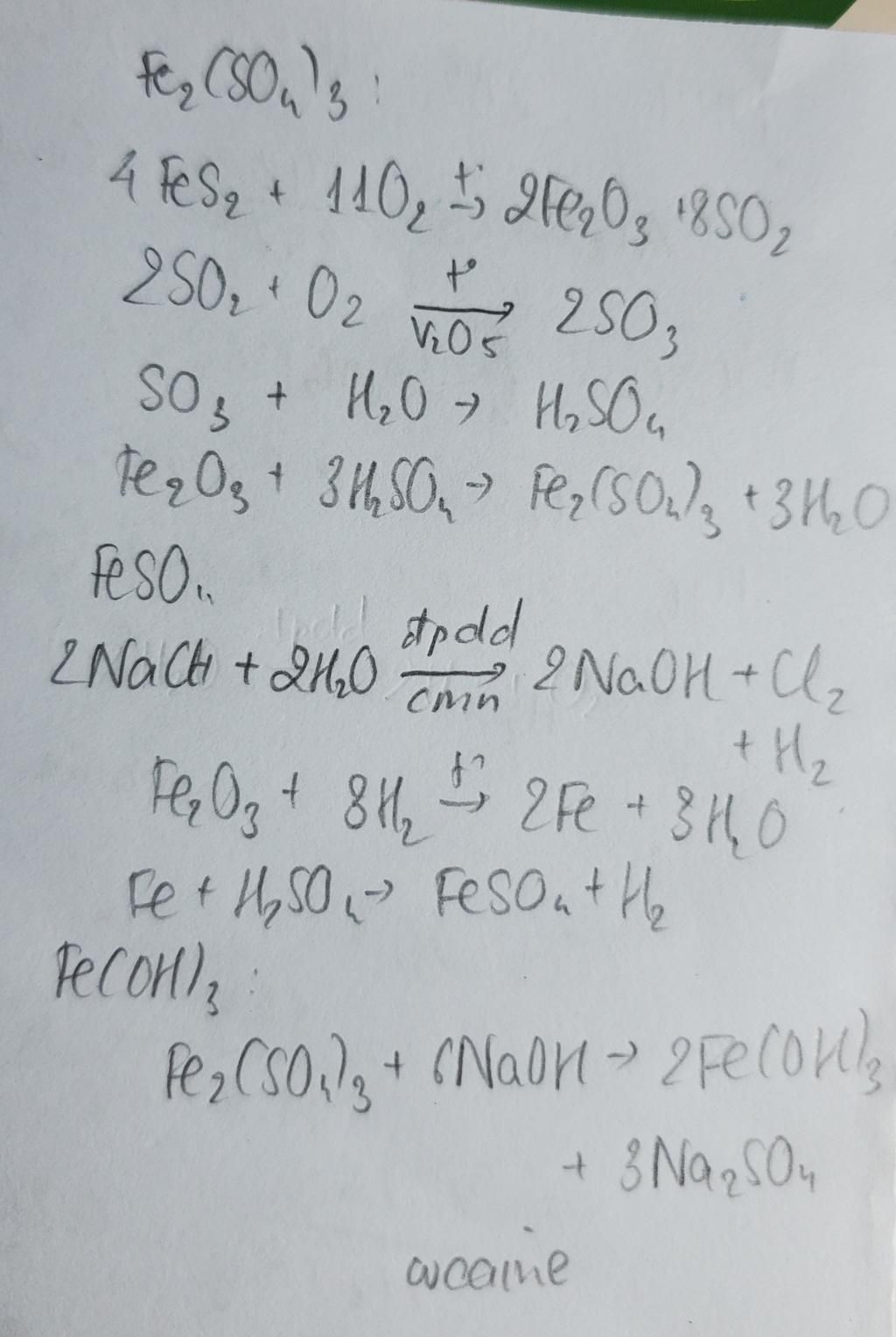cho các chất: FeS2, O2, H2O, NaCl và các thiết bị cần thiết. hãy viết ...