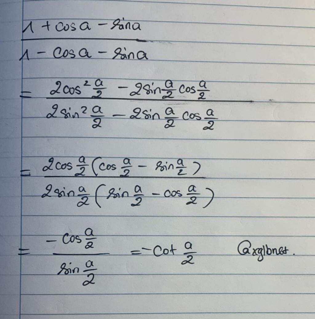 Rút gọn `(1+cos\alpha - sin\alpha)/(1-cos\alpha-sin\alpha)` câu hỏi ...