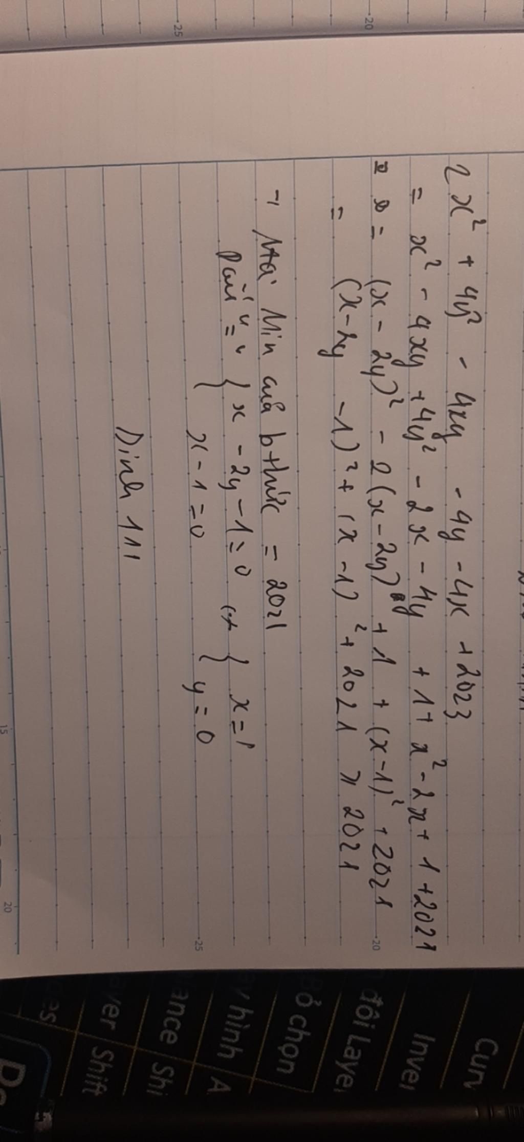 tìm max `2x^2+4y^2-4xy-4x-4y+2023` câu hỏi 6404939 - hoidap247.com