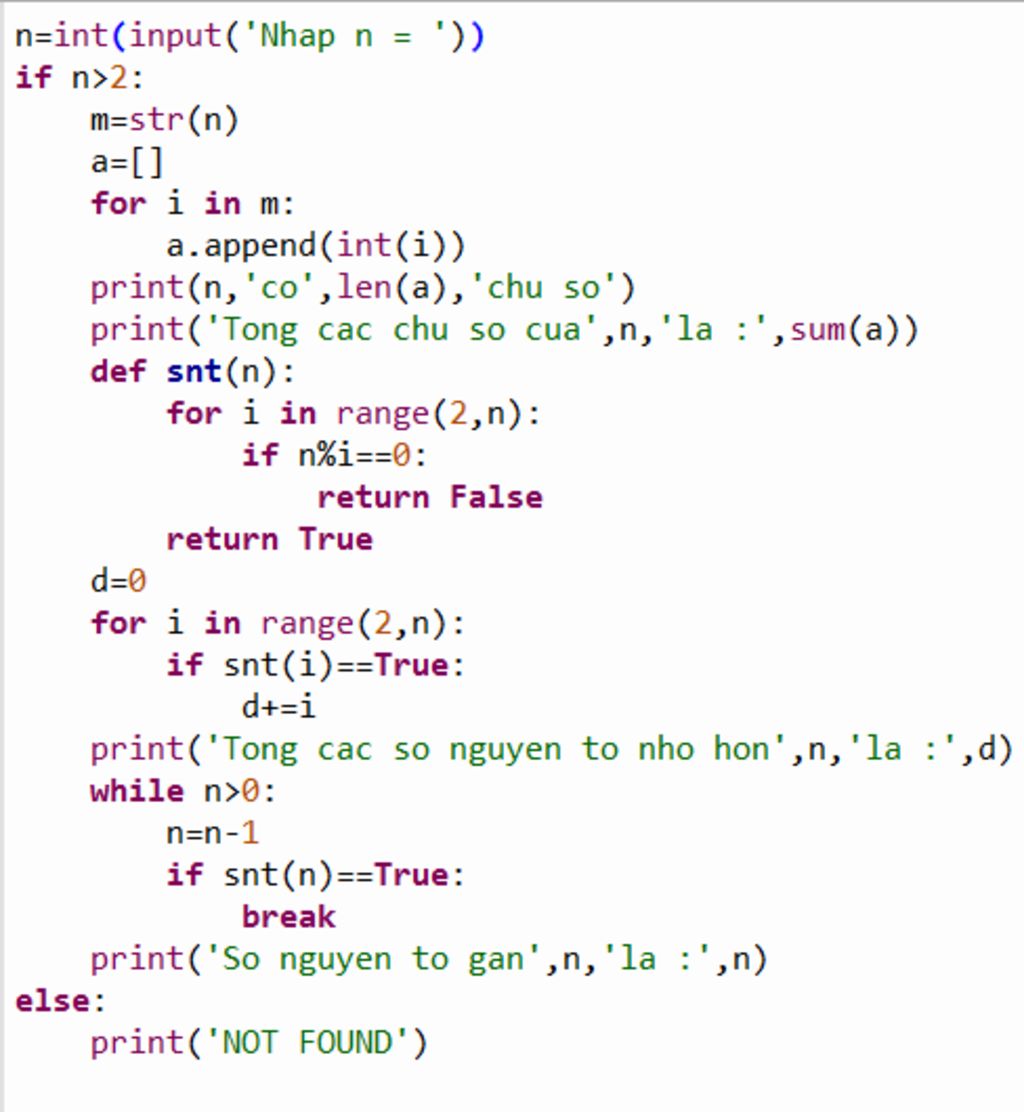 Viết chương python trình nhập số tự nhiên n (n > 2). In ra màn hình ...