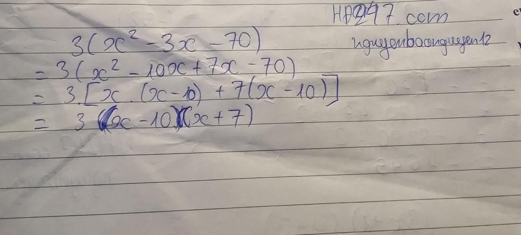 Phân tích 3( x^2 -3x-70) thành 3( x-10)( x+7) câu hỏi 6528780 - hoidap247.com