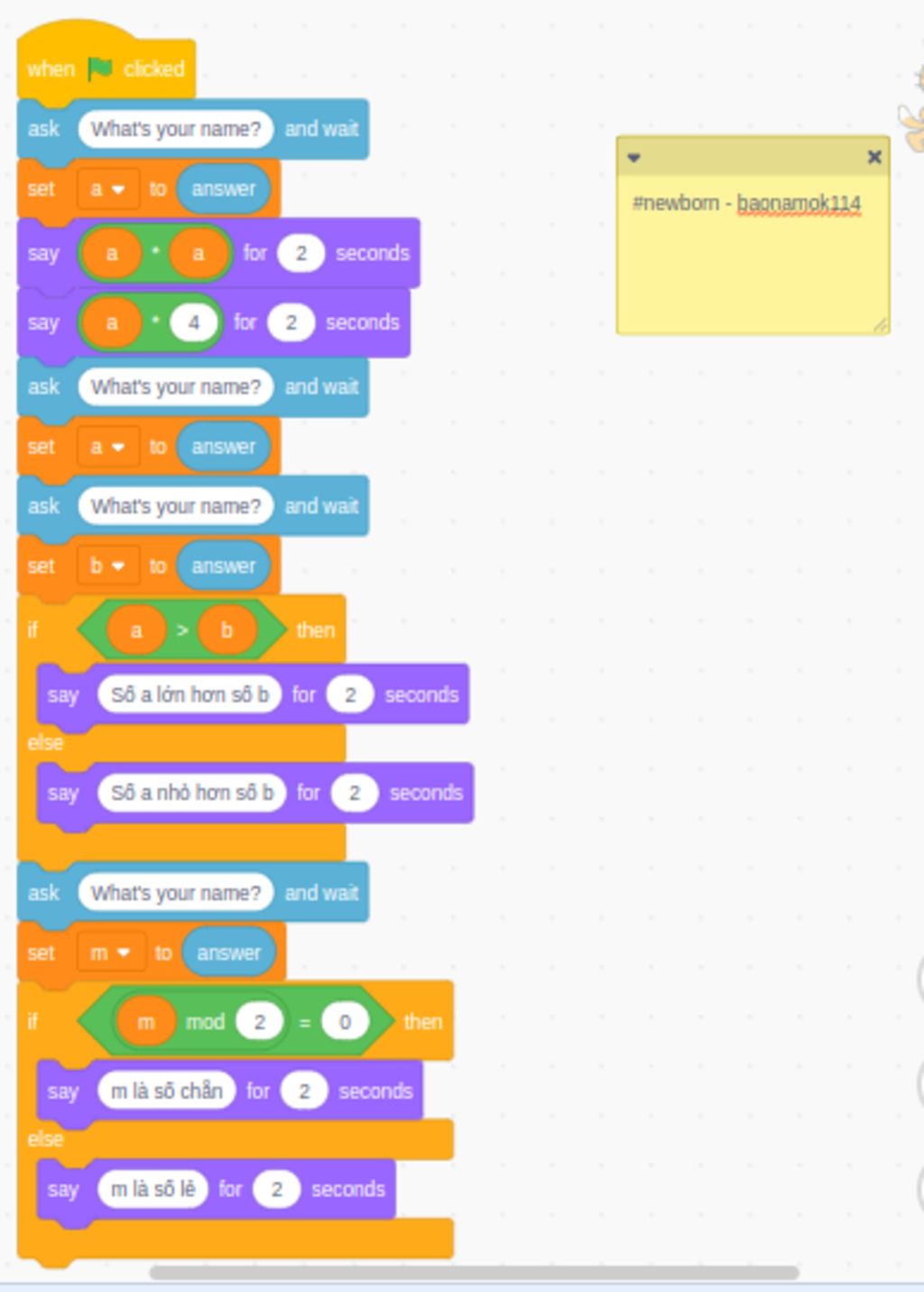 tạo các chương trình scratch thực hiện: a,tính diện tích,chu vi hình ...