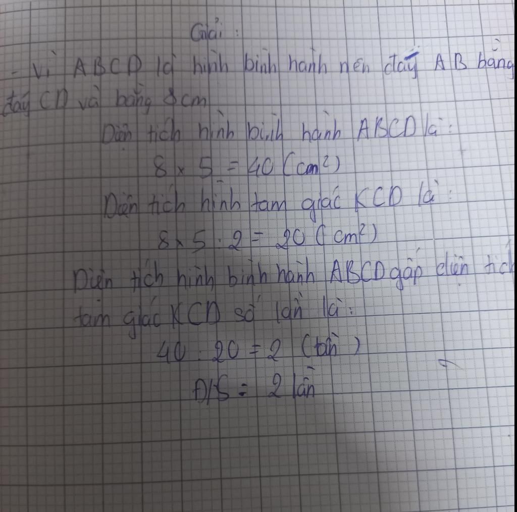 trong hình dưới đây, biết ABCD là hình bình hành và AB bằng 8 cm chiều ...