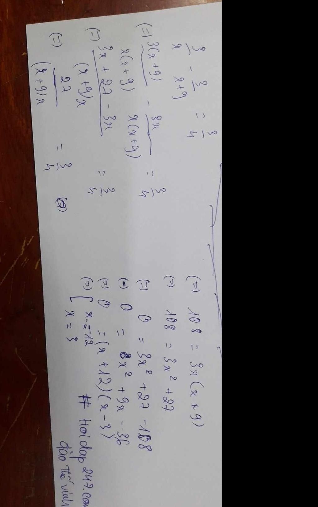 Giải Phương Trình : `3/x-3/{x+9}=3/4` câu hỏi 6788609 - hoidap247.com