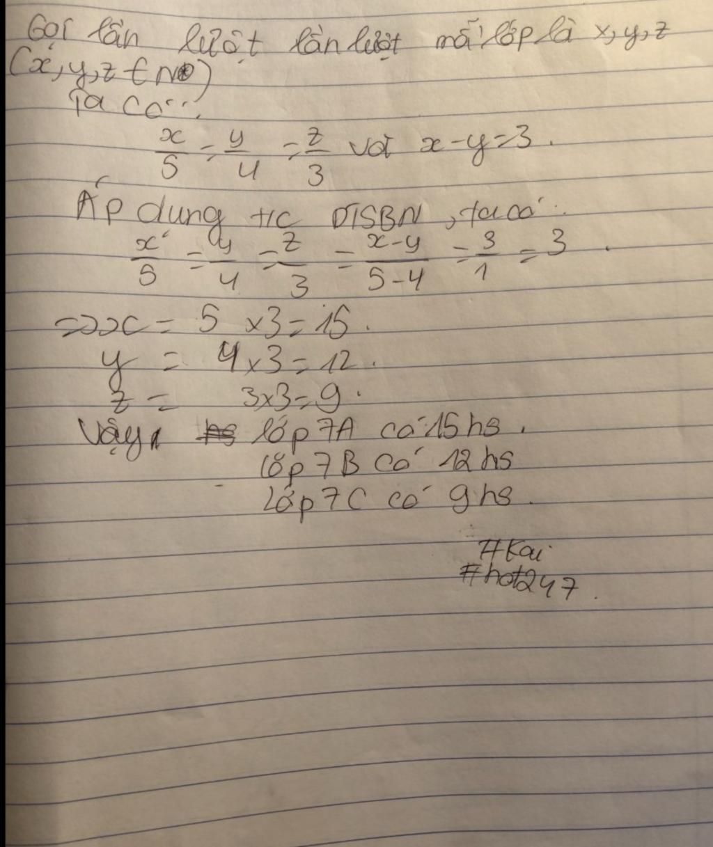 Bài 2 (VD). Số học sinh giỏi của ba lớp 7A, 7B, 7C tương ứng tỉ lệ với ...