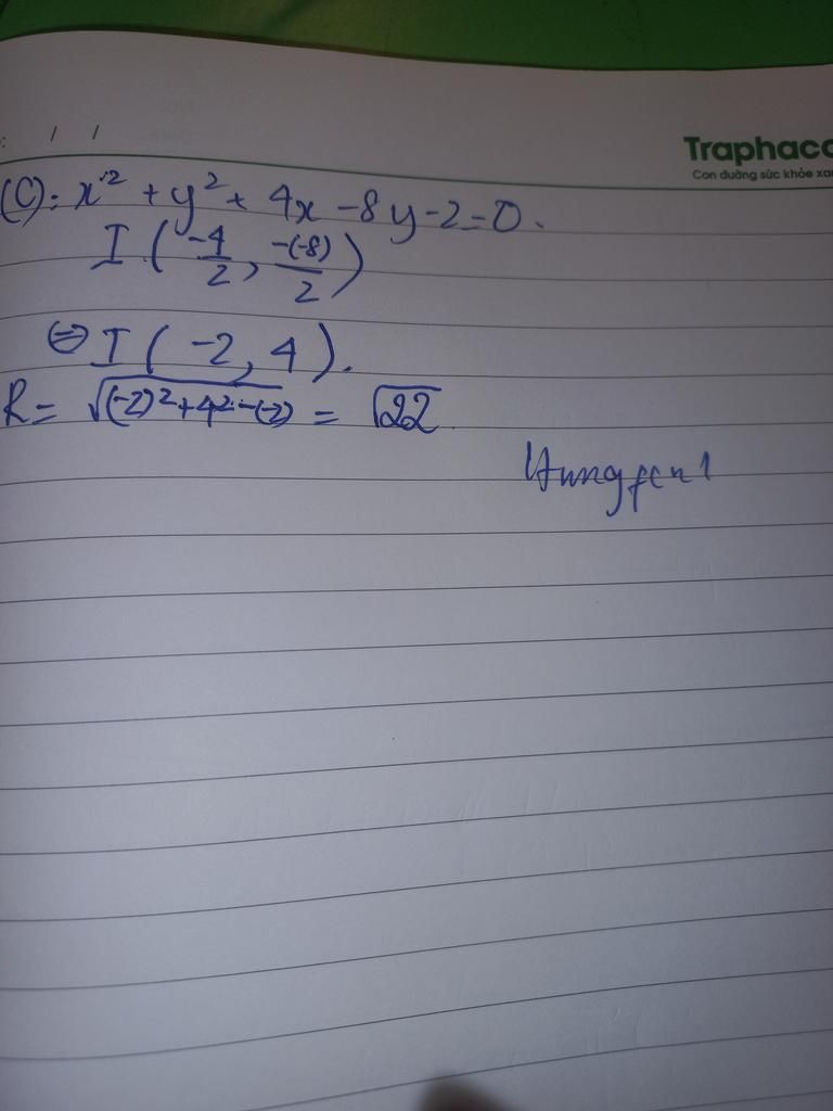 tìm tâm và bán kính cua đường tròn x^2+y^2+4x-8y-2=0 l câu hỏi 6872390 - hoidap247.com
