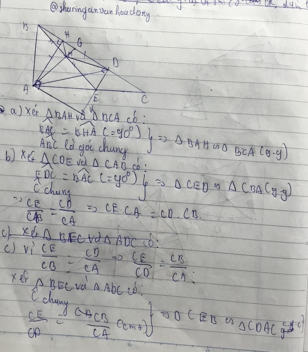 Cho tam giác ABC vuông tại A(AC>AB), đường cao AH(H thuộc BC) a) Chứng minhΔBAH~ΔBCA b) Trên HC ...