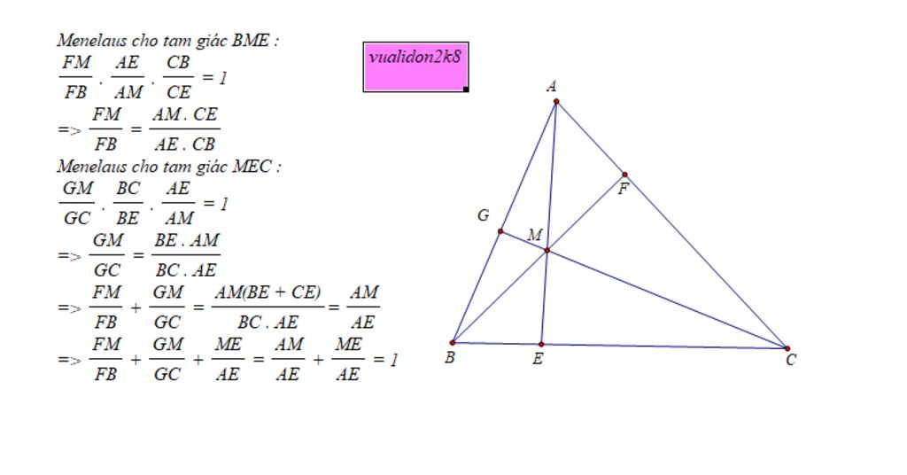 Cho tam giác `ABC` và một điểm `M` nằm trong tam giác đó (Không nằm trên các cạnh cạnh của tam ...