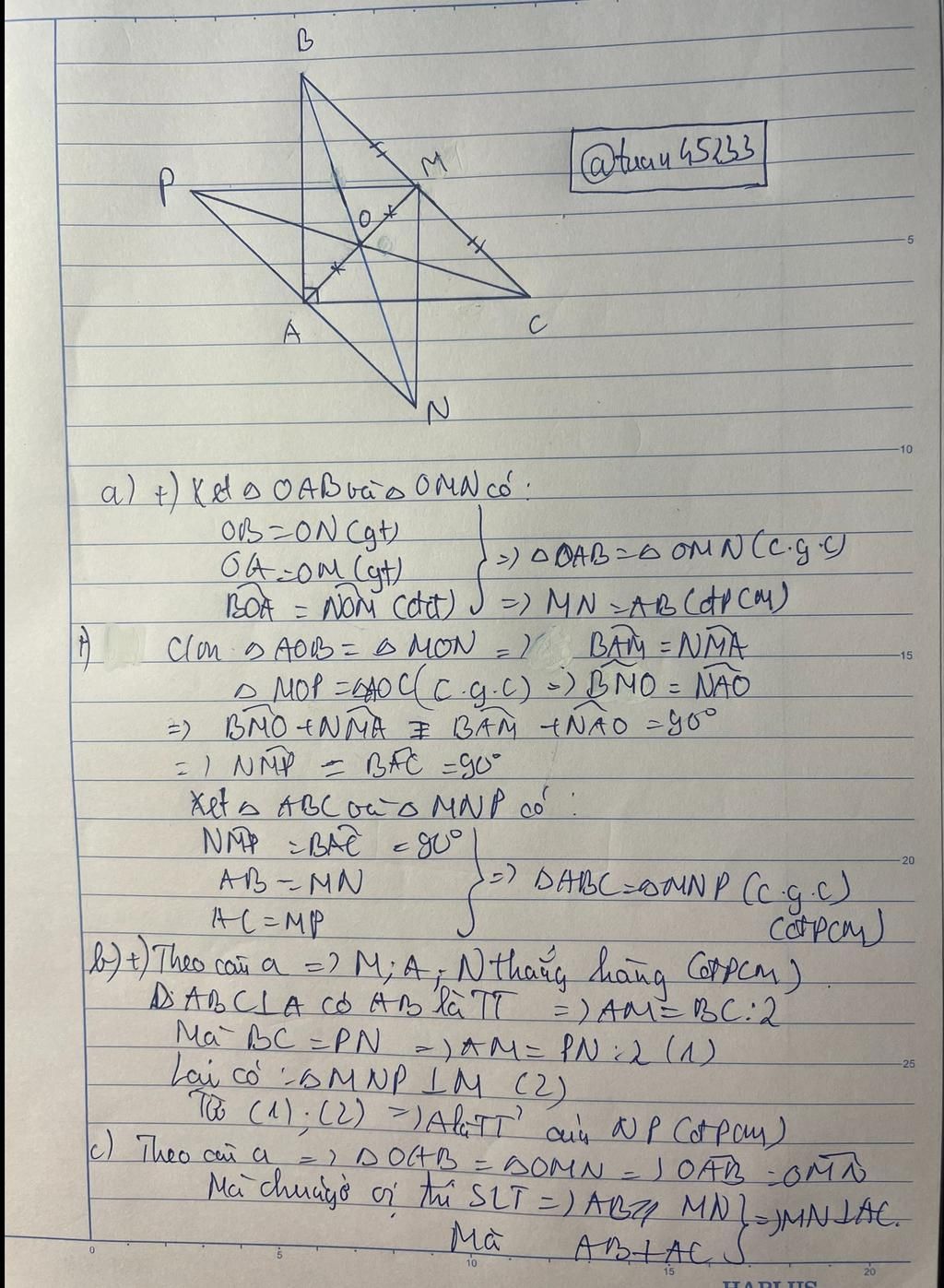Cho tam giác ABC vuông tại A, M là trung điểm của BC; O đồng thời là ...
