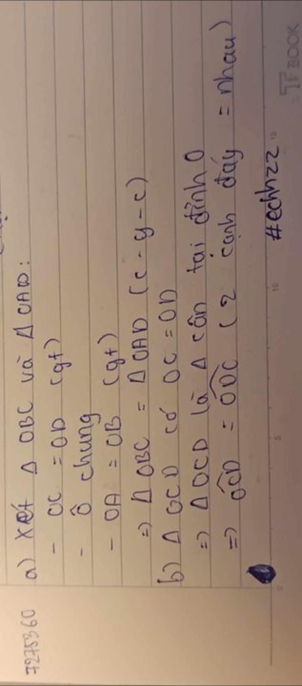 Cho góc xOy nhọn A, C thuộc Ox B, D thuộc Oy sao cho OA = OB OC = OD AC cắt BC tại I a) CMR: OBC ...