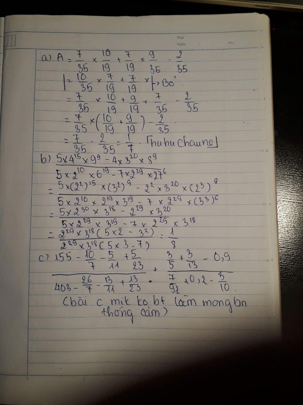 a, A=7/35x10/19+7/19x9/35-2/35 5x4^15x9^9-4x3^20x8^9 b, B