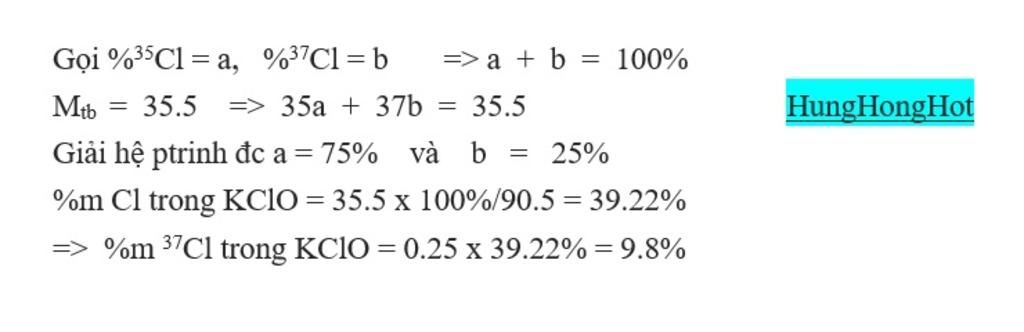 Nguyên tử khối trung bình của chlorine (CI) là 35,5. Chlorine có hai ...