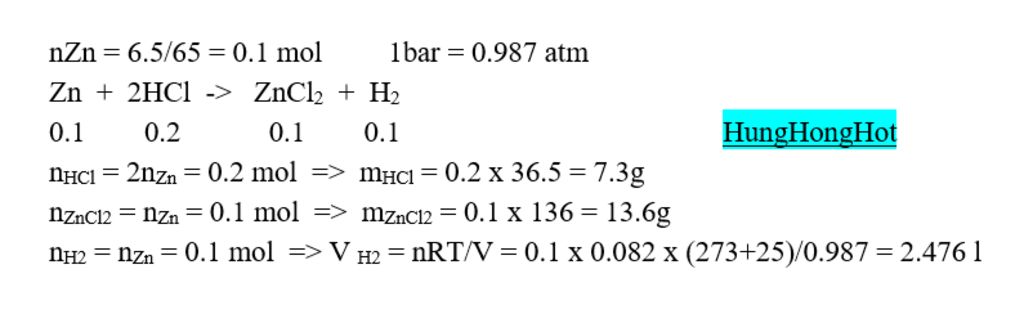 B nào giúp mình giải câu này với ạ, đang gấp lắmm - Cho 6,5 gam Zinc ...