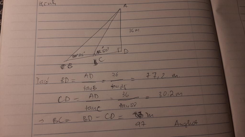 từ ngọn hải đăng ad cao 36 m, người ta nhìn thấy 2 con tài b và c ở vị ...