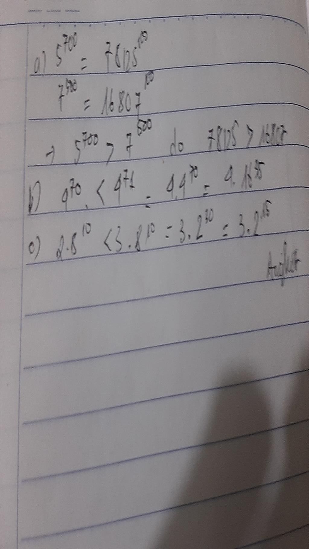 giúp em vs ah a)5^700 và7^500 b)4^70 và4.16^35 c)2.8^10 và3.4^15 so sánh ah câu hỏi 7401734 ...