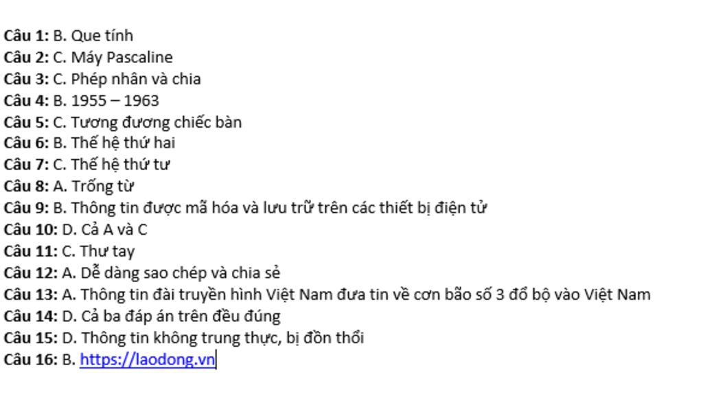 Câu 1: Công cụ tính toán đầu tiên được con người sử dụng là gì? A. Máy ...