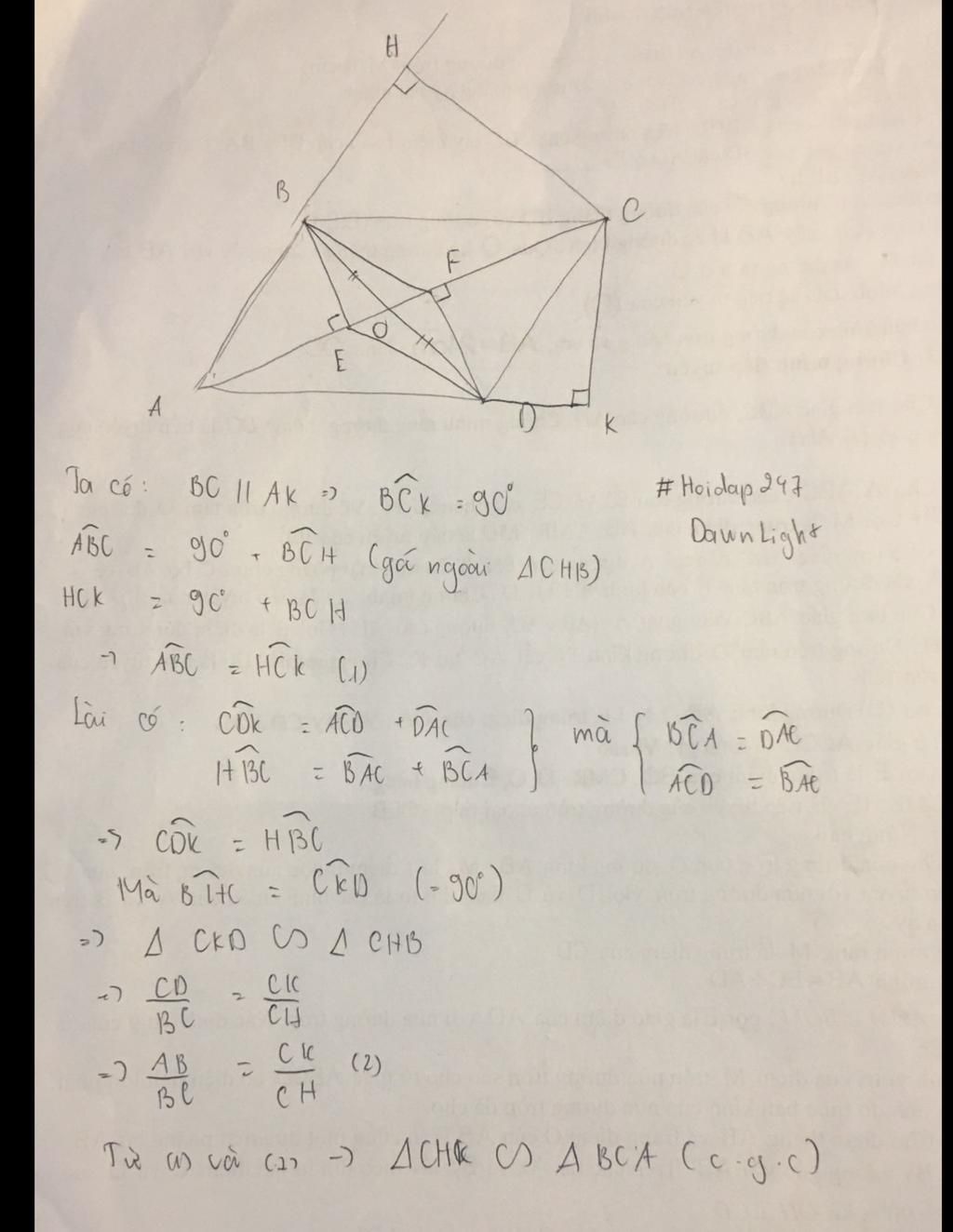 Cho hình bình hành ABCD (AC>BD). Gọi E,F lần lượt là hình chiếu của B ...