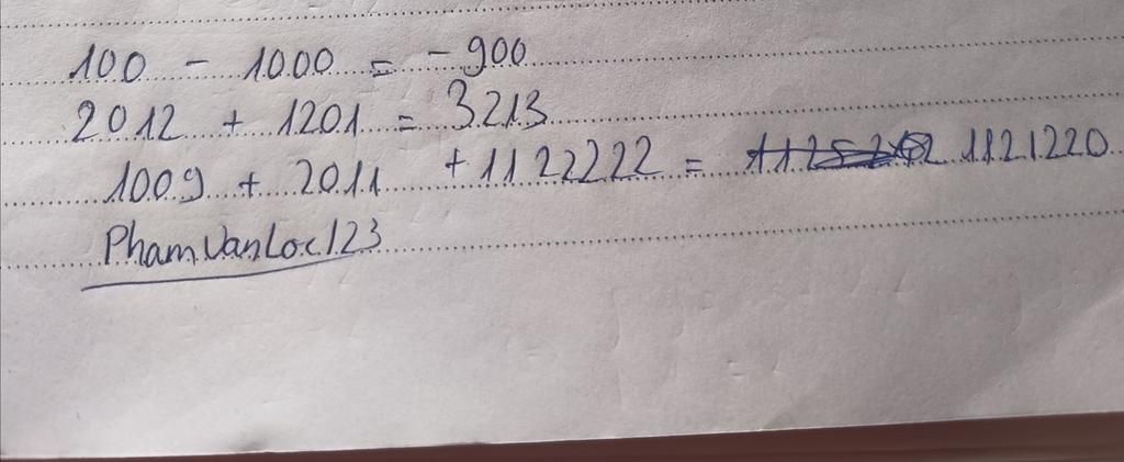 100-1000=? 2012+1201=? 1009-2011+1122222=? câu hỏi 7525882 - hoidap247.com