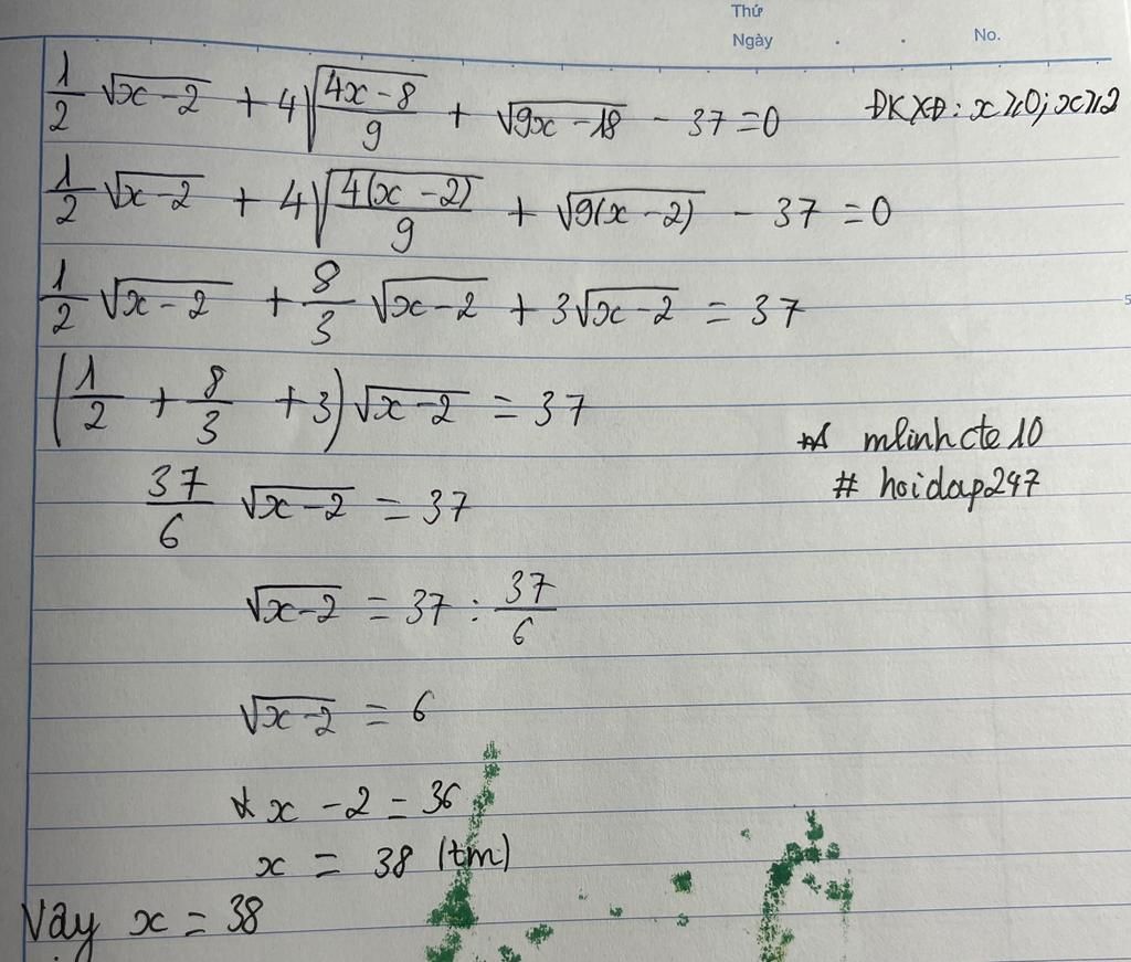 $\dfrac{1}{2}$$\sqrt{x - 2}$ `+ 4`$\sqrt{\dfrac{4x - 8}{9}}$ + $\sqrt ...