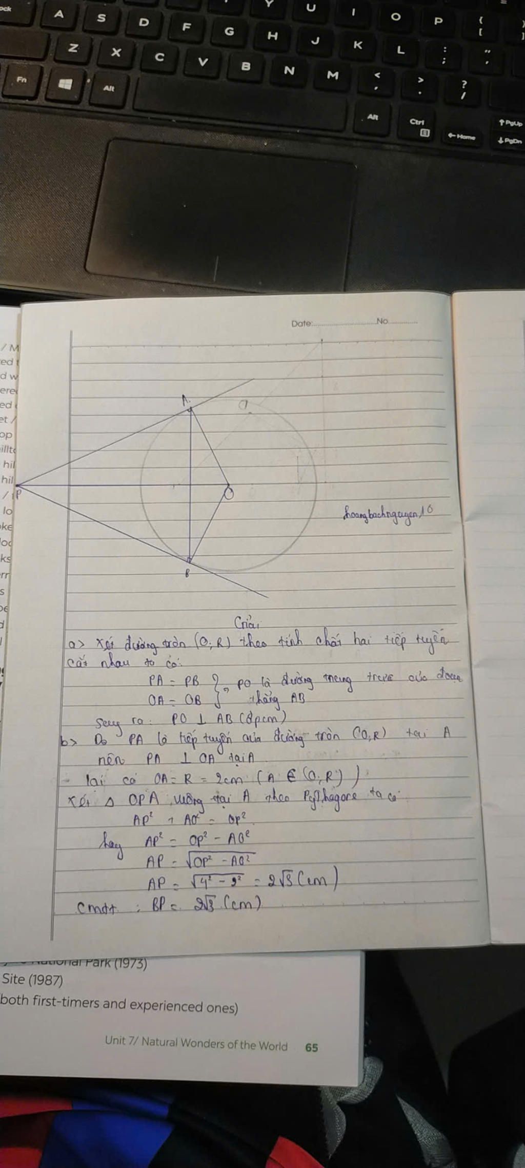 Cho 2 tiếp tuyến PA và PB của đường tròn (O;R) ( A và B là hai tiếp ...