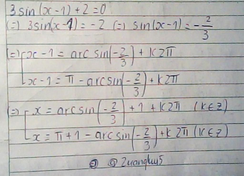 `3sin(x-1) +2=0` giúp t với câu hỏi 7686126 - hoidap247.com