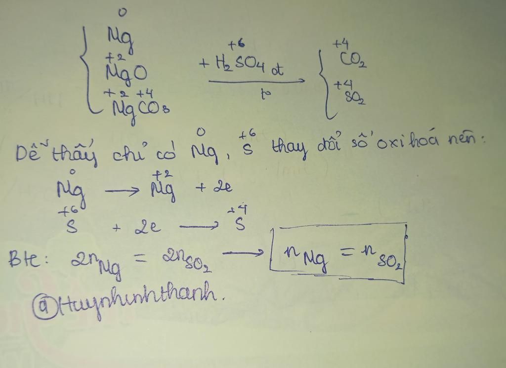 Cho Mg ,MgO ,MgCO3 td H2SO4 đặc nóng dư thu được khí CO2 và SO2 . viết pt bảo toàn e câu hỏi ...