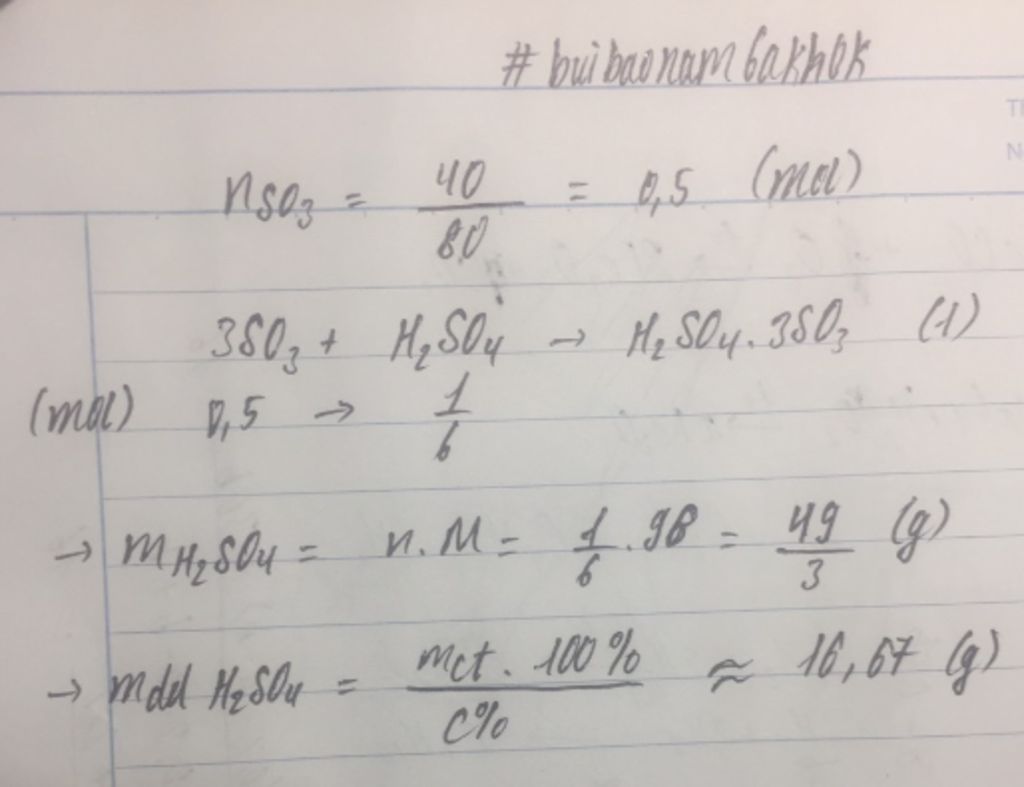hòa tan 40g SO3 vào m gam dd h2so4 98% thu được oleum h2so4.3so3 Tính ...