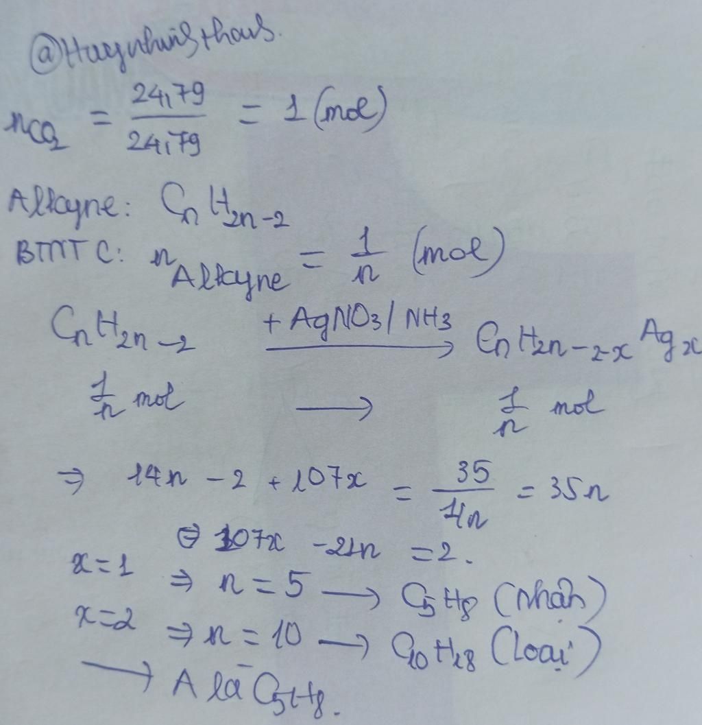 Đốt cháy hoàn toàn m gam alkyne A bằng O2 vừa đủ thu được 24,79 lít CO2 ...
