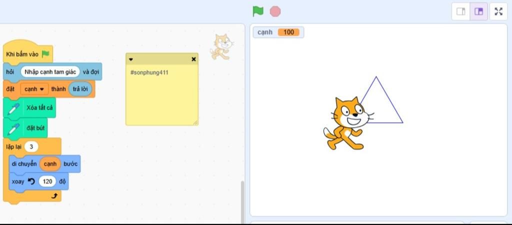 Em hãy viết chương trình Scratch thực hiện thuật toán vẽ hình tam giác ...