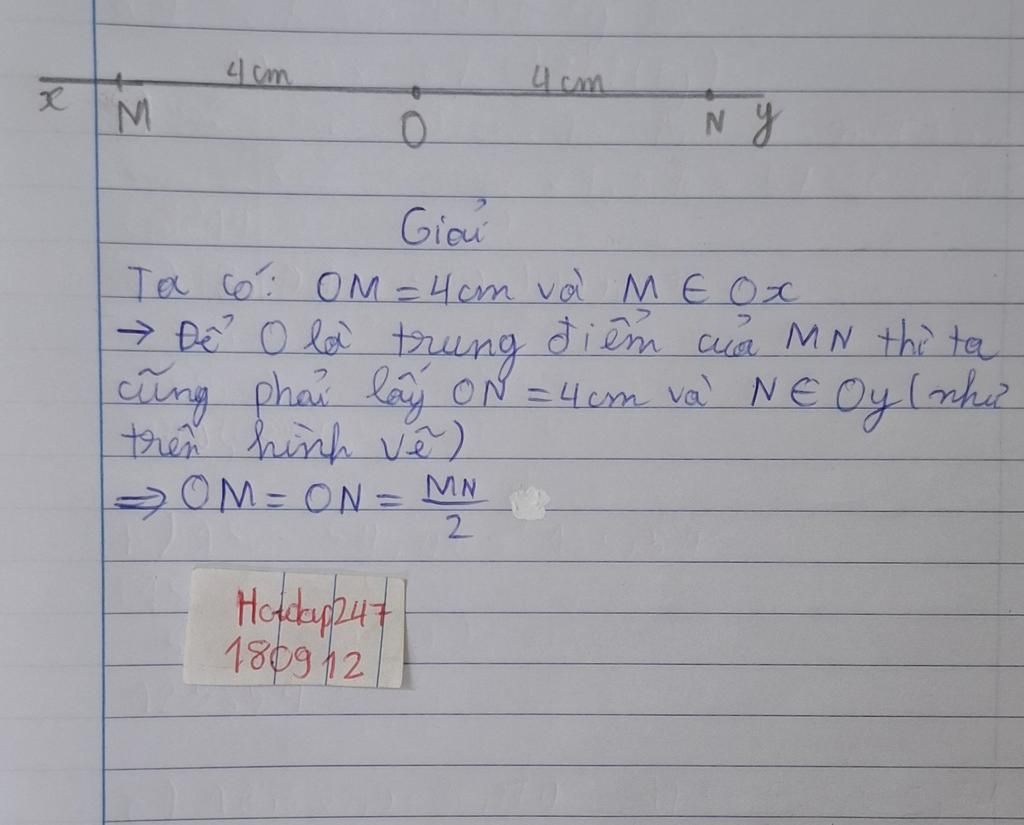 biết ox và oy là hai tia đối nhau , điểm M trên tia Ox và OM = 4cm . lấy điểm N như thế nào để O ...