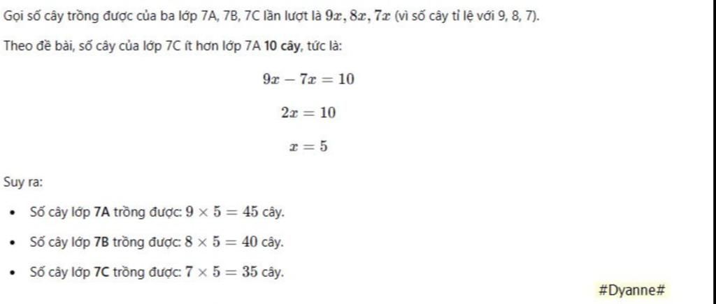 câu 1:Ba lớp 7A,7B,7C tham gia lao động trồng cây, biết rằng số cây ...