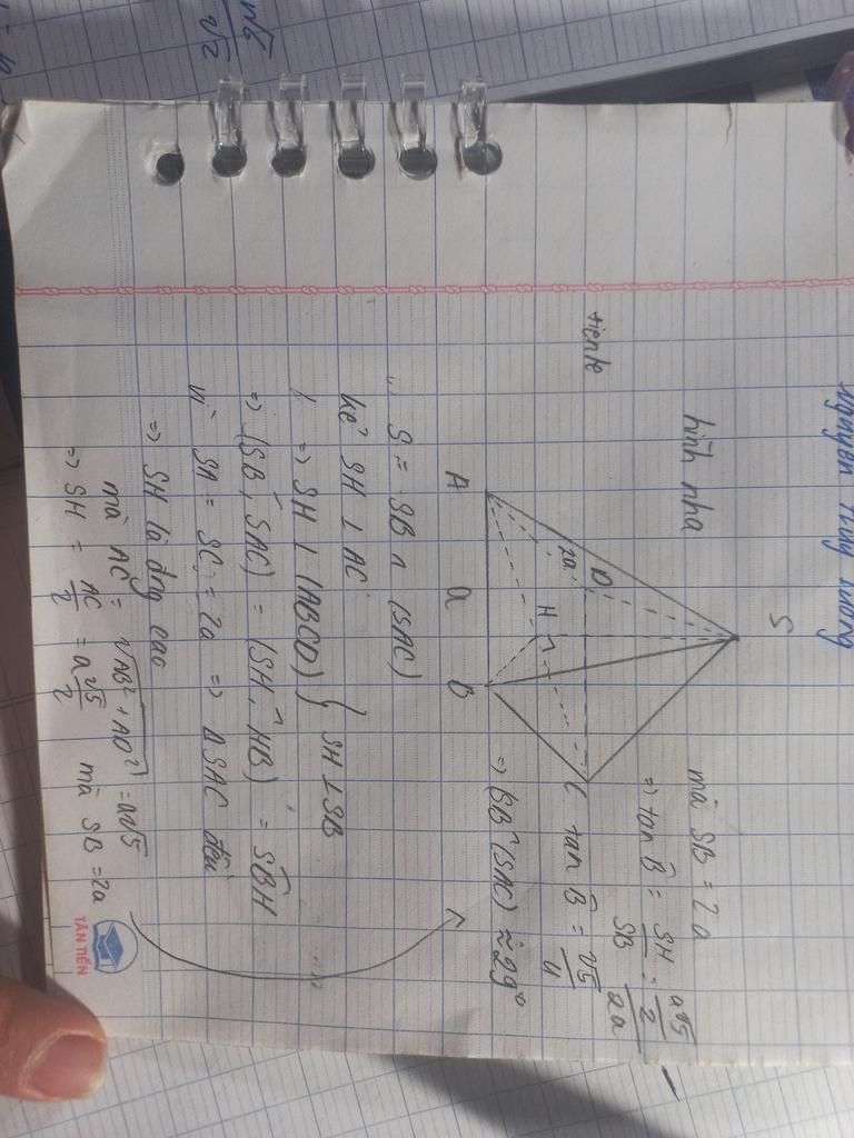 cho chop sabcd có đáy là hình chữ nhật, ab= a, ad=2a, biết sa= sb=sc=2a ...
