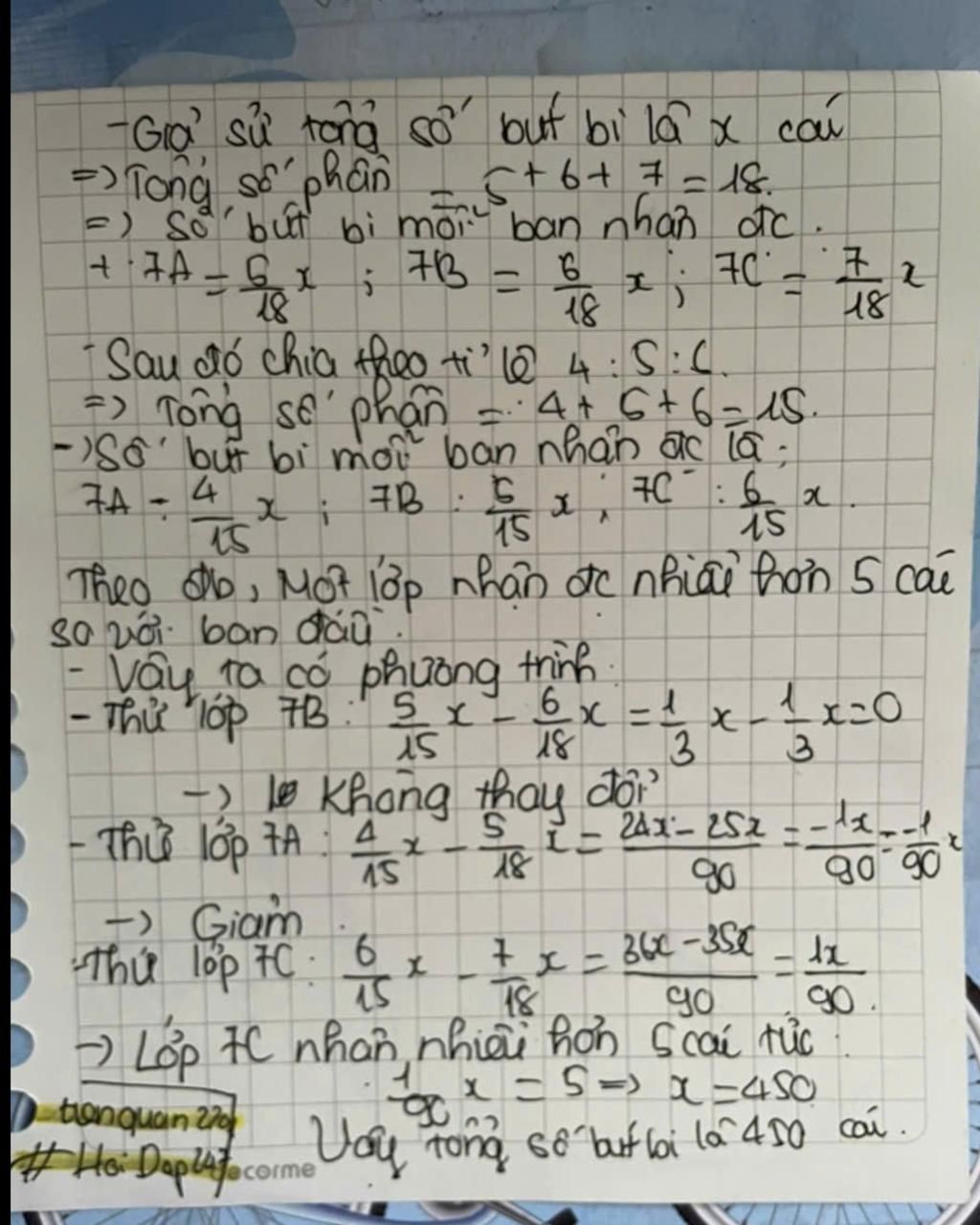 Ba lớp 7A,7B,7C cùng mua một số bút bi để hỗ trợ cho các bạn vùng cao ...