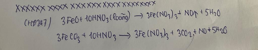 cân bằng pt FeO + HNO3 ->Fe(NO3)3 + NO + H2O FeCO3 + HNO3 ->Fe(NO3)3 + NO + CO2 + H2O