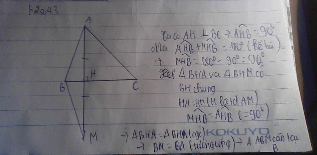 Cho ∆ABC, kẻ đường cao AH trên tia đối tia HA lấy điểm M sao cho H là ...