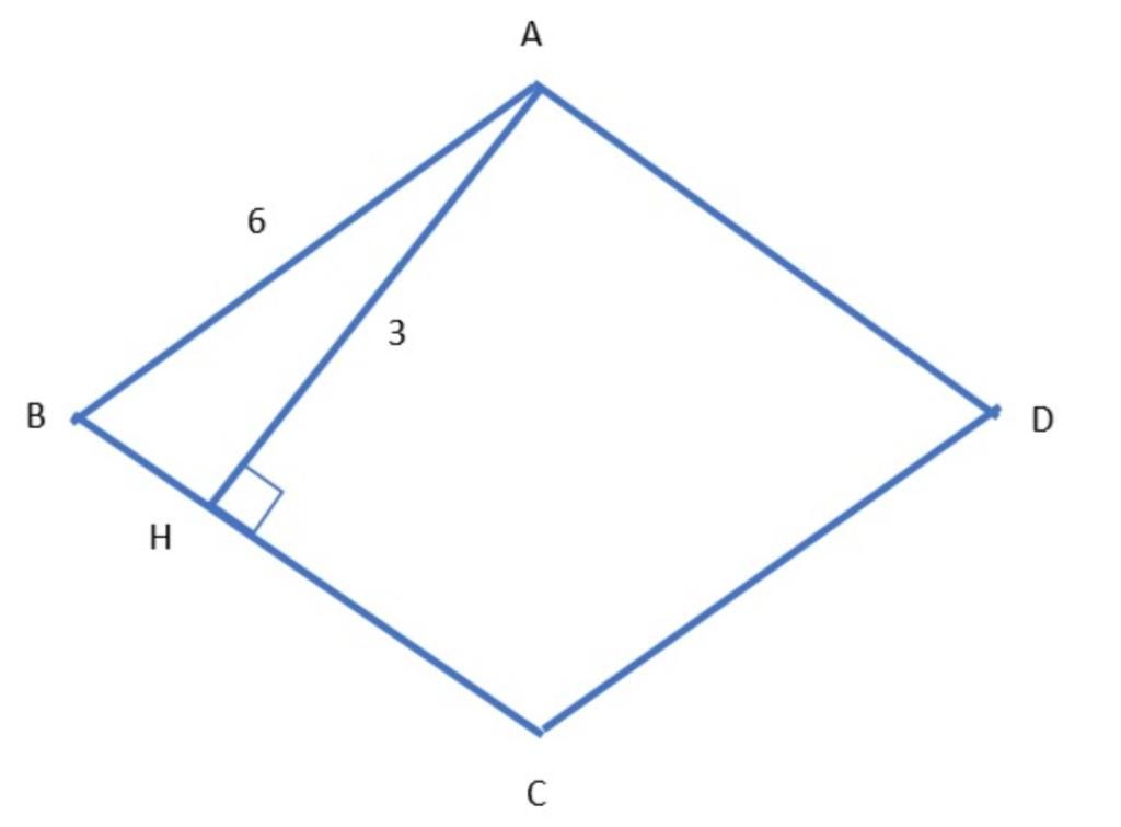 cho hình thoi abcd có chu vi =24cm. đường cao ah=3cm. Tính các góc của ...