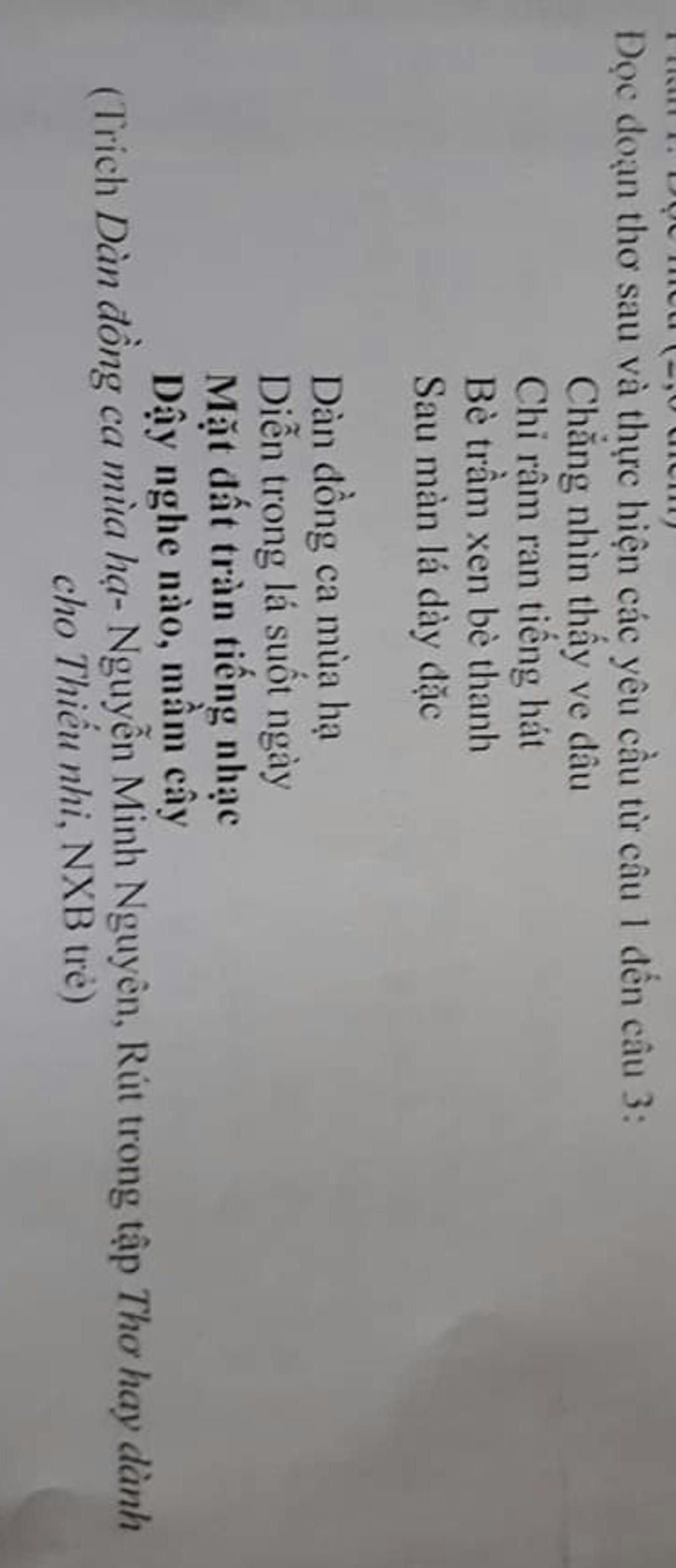 Đọc doan tho sau và thực hiện các yêu cầu từ câu 1 den câu 3: Chăng ...