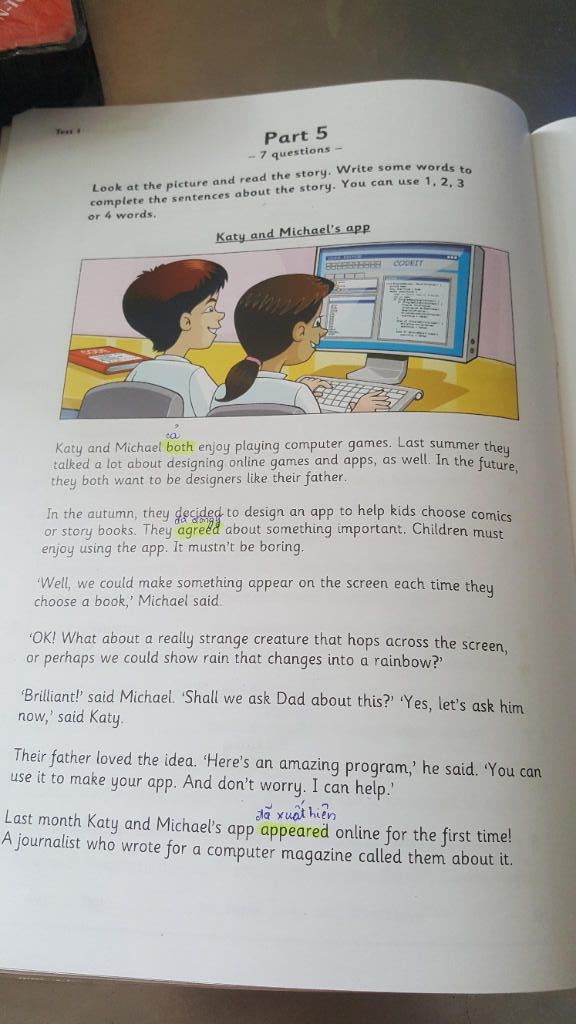 Part 5 7 questions Test F Look at the picture and read the story. Write ...