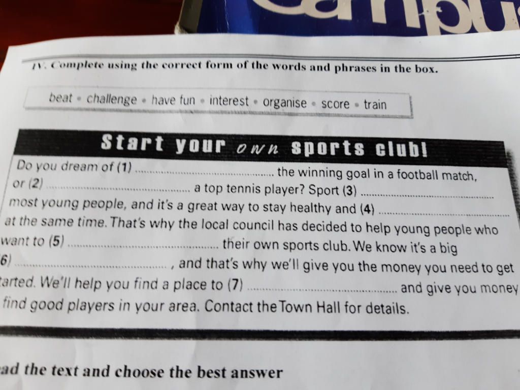 II. Circle the correct answer. 1. You should take.. a sport and then ...