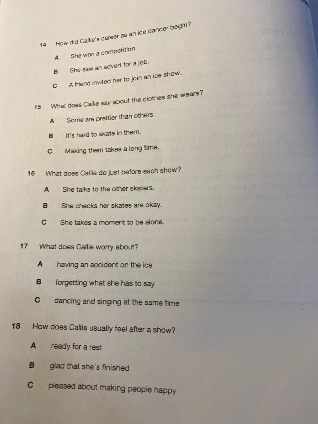 For each question, choose the correct answer. Callie Rice ice dancer ...