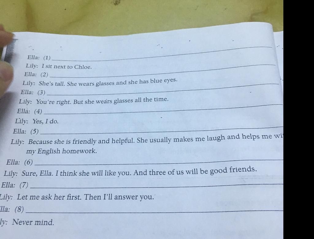 What does she look like? Why do you like her ? Who do you sit next to ...