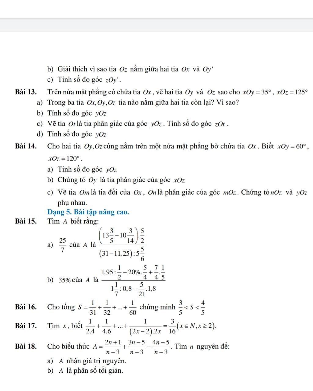 b) Giải thích vì sao tia Oz năm giữa hai tia Ox và Oy' c) Tính số đo góc zOy'. Trên nửa mặt ...