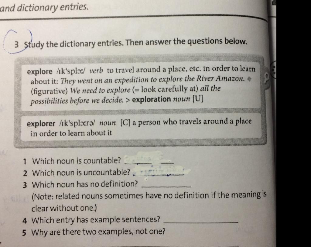 and dictionary entries. 3 Study the dictionary entries. Then answer the ...